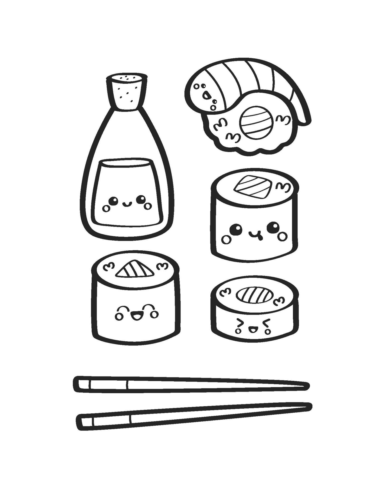 Free Kawaii Sushi Coloring Pages: Cute Printable PDF Downloads