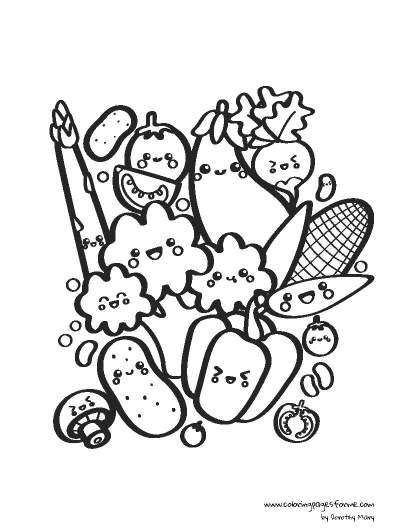 Free Kawaii Vegetables Coloring Pages Cute Printable PDF for kids